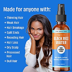 IQ Natural Rice Water for Hair Growth Spray, Rosemary Water Spray for Hair Growth, Rosemary Oil Black Rice Water Spray Hair Growth Women, Biotin Spray for Hair Growth, Hydrating Hair Mist - 4oz