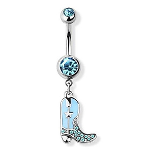 Body Accentz Belly Button Ring Gem Paved Cowboy Cowgirl Boots 316L surgical steel navel silver star