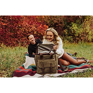 LEGACY - a Picnic Time Brand - Weekender Distressed Waxed Canvas 6 Bottle Insulated Wine Bag, Soft Cooler Wine Tote Bag, Wine Picnic Bag, (Khaki Green)