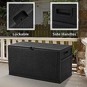 CrownLand 120 Gallon Outdoor Storage Deck Box Resin Container Weatherproof Deck Storage Box Containers Patio Garden Furniture Outdoor Storage Boxes All Weather Using,Black