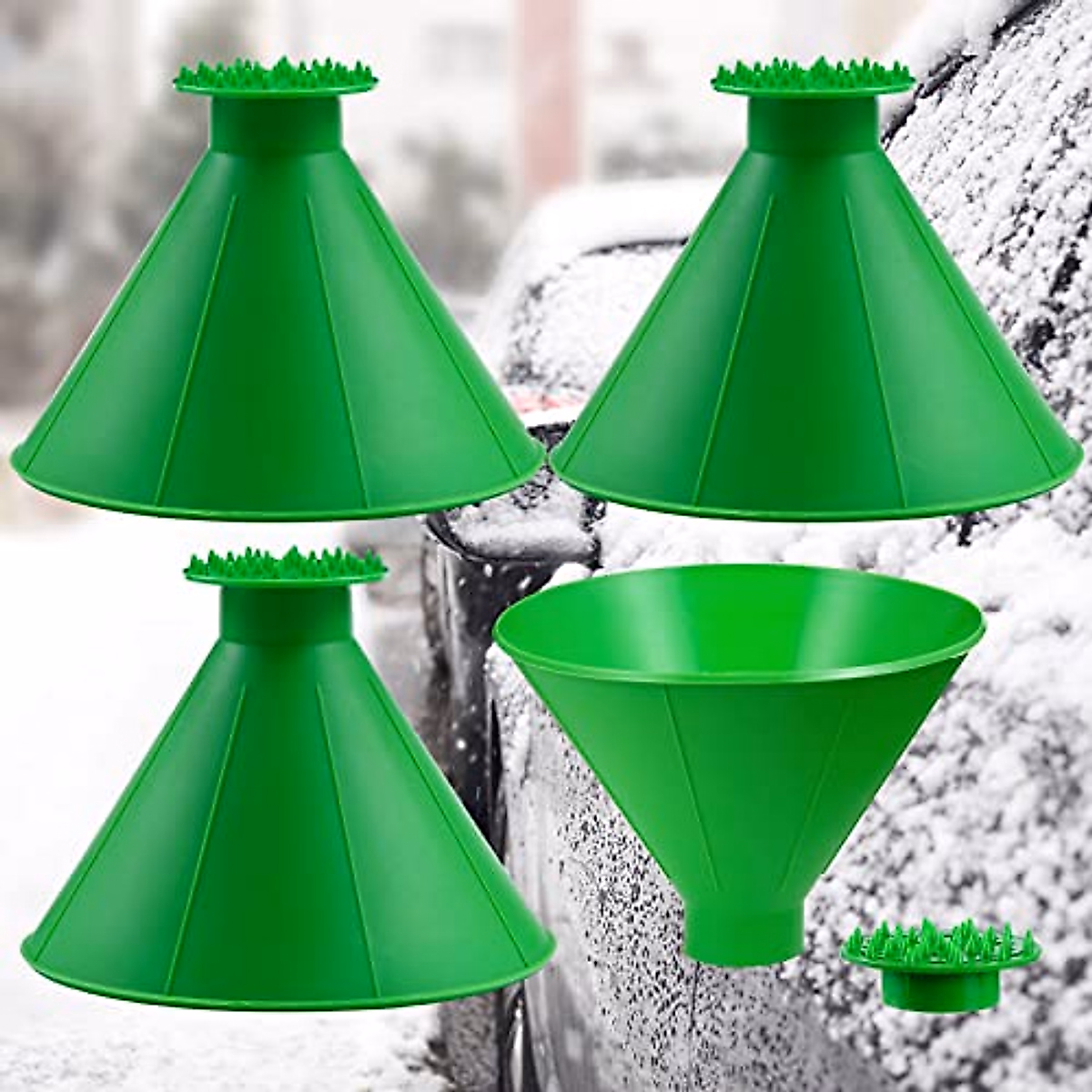 3 Pcs Magical Ice Scrapers for Car Windshield, Round Snow Scraper with Funnel, Cone-Shaped Car Snow Remover, Car Window Scraper for Ice & Snow, Car Winter Accessories, Gift for Chrismas (Green)