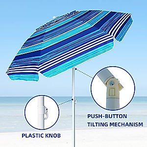 AMMSUN 6.5 Foot Heavy Duty HIGH Wind Beach Umbrella with tilt Sun Shelter, UV 50+ Protection Outdoor Sunshade Umbrella with Carry Bag for Patio Garden Beach Pool Backyard stripe Blue