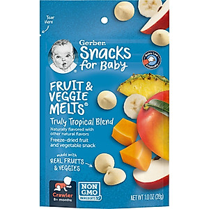 Gerber Fruit & Veggie Melts Freeze-Dried Fruit & Vegetable Snacks, Truly Tropical Blend, 1 ounce, 3 Pack