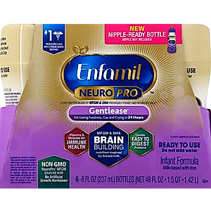 Enfamil Gentlease Ready to Feed Baby Formula, Eases Gas, Fussiness, Crying & Spit-up in 24 Hours, Ready to Use 8 Fl Oz, Pack of 6, Total 48 Fl Oz
