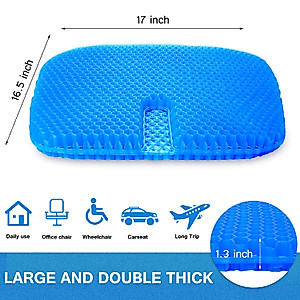 SUPTEMPO Gel Seat Cushion, Office Chair Cushion, Double Thick Breathable Honeycomb Design with 2 Non-Slip Cover, Cooling seat Cushion for Home Office Computer Desk Wheelchair to Relief Sciatica Pain