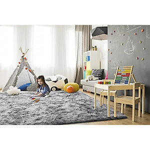 TWINNIS 5x8 Large Shag Area Rugs for Living Room Bedroom, Tie-Dye Light Grey Indoor Super Soft Fuzzy Plush Rugs, Upgrade Anti-Skid Modern Rugs Fluffy Carpets for Kids Room Nursery Home Decor