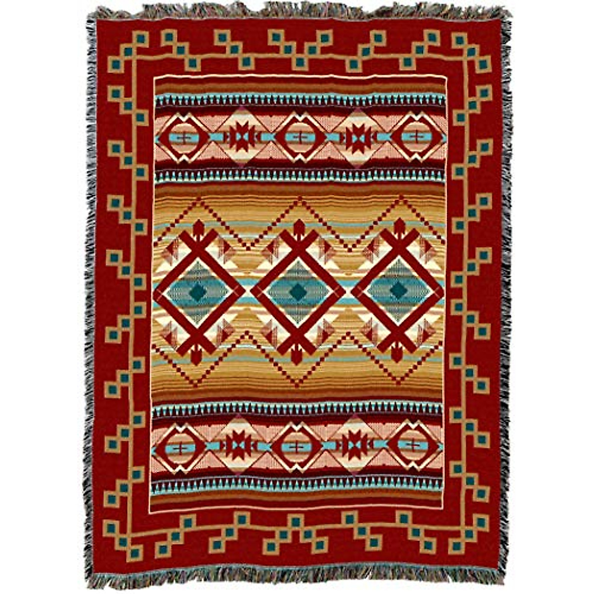 Pure Country Weavers Las Cruces Teal Blanket - Southwest Native American Inspired - Gift Tapestry Throw Woven from Cotton - Made in The USA (72x54)