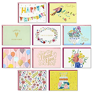 Hallmark Pack of 30 Assorted Boxed Greeting Cards, Good Vibes—Birthday, Thinking of You, Thank You, Blank Cards & Birthday Cards Assortment, 20 Cards with Envelopes