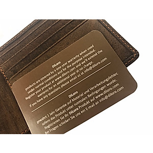 DiLoro Men's Slim Minimalist Bifold Genuine Full Grain Real Buffalo Leather with RFID Double Money Long Pocket and 8 cards (Dark Hunter Brown)