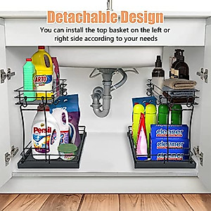 HAIQUANDJS Pull Out Cabinet Organizer 2 Tier Under Sink Cabinet Organizer Storage Shelf with Sliding Storage Basket for Kitchen Bathroom Laundry Room, Request at Least 11 inch Cabinet Opening