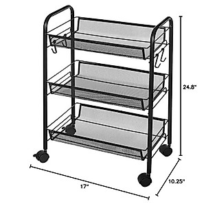 Urban Lifestyle 3 Tier Mesh All Purpose Utility Rolling Storage Cart, Black