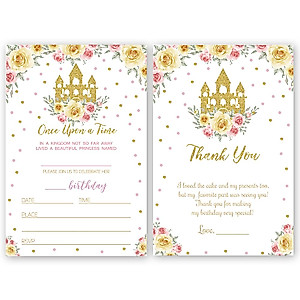 FujLoy Princess Birthday Invitation, Princess Birthday Party Invitations, Princess Party, Princess Castle Themed.（062）
