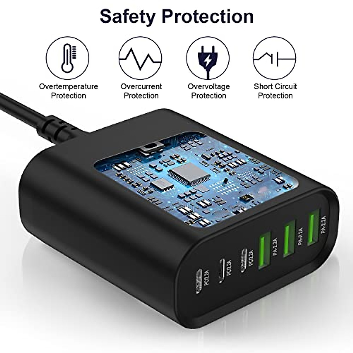 USB C Charger, BURUDU 100W 6 Port USB C Charging Station,Multiports with 3 USB C and 3 QC USB A,Portable PD Fast USB C Wall Charger for iPhone14/13/12/11 Pro Max,iPad,iWatch,Pixel Samsung Galaxy