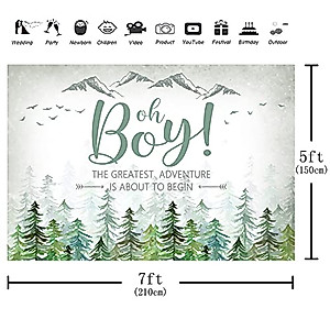 Aperturee Adventure Awaits Baby Shower Backdrop 7x5ft Oh Boy Let The Adventure Begin Pine Tree Mountain Wilderness Adventure Woodland Photography Background Forest Party Decorations Photo Booth Props