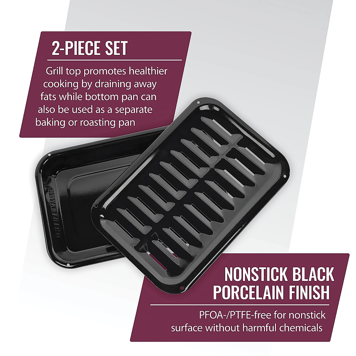 Certified Appliance Accessories Heavy-Duty Porcelain 8.5-In. x 12.75-In. Broiler Pan & Grill Set Black (50008)