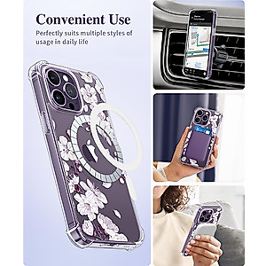 GVIEWIN for iPhone 14 Pro Max Case Compatible with MagSafe, [Screen Protector + Camera Lens Protector][MIL-Grade Protection] Magnetic Floral Clear Shockproof Women for 14 Pro Max Phone Case(Foliolosa)