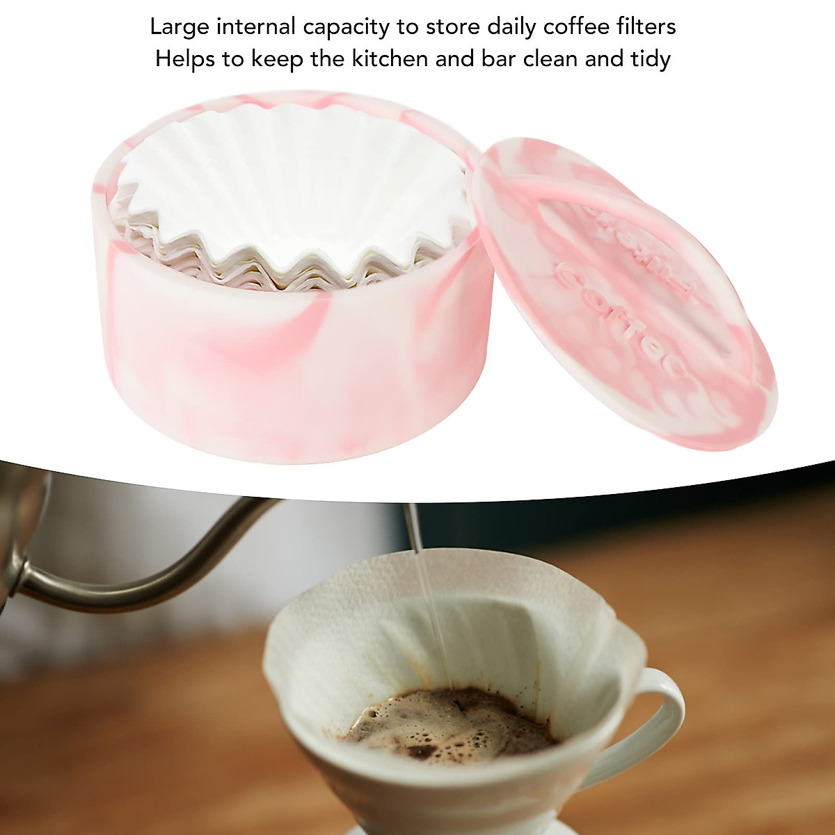 Coffee Filter Holder Storage, Container Coffee Filter Dispenser with Lid Coffee Filter Basket Coffee Bar Accessories Organizer for Home(Pink)