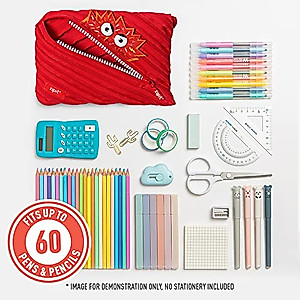 ZIPIT Talking Monstar Large Pencil Case, Holds Up to 60 Pens, Made of One Long Zipper! (Red)