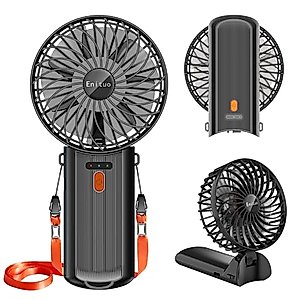 Portable Fan Handheld Fan, Mini Hand Held Fan, 6-15H Cooling Small Personal Fan, 180° Foldable Mini Desk Fan with 4 Quiet Speed, Neck Fan w/Lanyard for Kids Women Men Travel Outdoor Office, Black