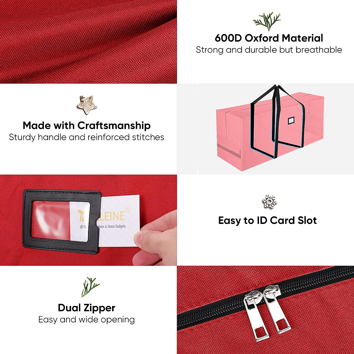 BALEINE 9 ft Christmas Tree Storage Bag, Heavy Duty 900D Oxford Fabric with Reinforced Handles and Dual Zippers Wide Opening, Extra Large Storage Container for Trees and Decorations (Red)