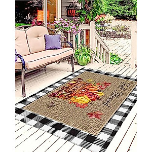 Outdoor Rug 4x6 Reversible Mats Non-Slip Area Rug Outdoor Carpet,Thanksgiving Pumpkin Autumn Leaves Mat for Patio Camping Rv Picnic Backyard Deck Balcony Porch Beach Trailer