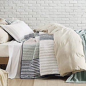 Bedsure Queen Size Patchwork Quilt Set & Navy Cotton Duvet Cover, Reversible Summer Lightweight Bedspread Coverlet Set and 100% Cotton Waffle Weave Navy Blue Duvet Coverwith 2 Pillow Shams