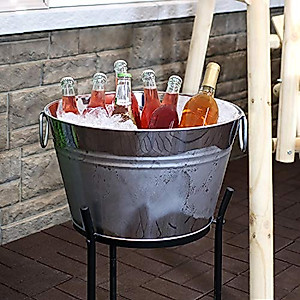 Sunnydaze Ice Bucket Drink Cooler with Stand and Tray - Stainless Steel - Holds Beer, Wine, Champagne and More