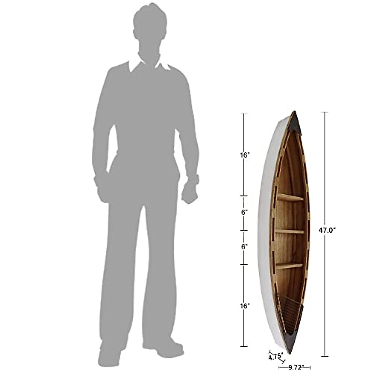 Nautical Wood Boat Shelf Wall Decor Hanging Row Boat Shelf for Bathroom Living Room Home Decor Beach Theme 47" H