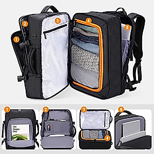 HOMIEE Carry On Luggage 22x14x9 Airline Approved Travel Laptop Backpack, 50L Expandable Suitcase Extra Large Daypack Weekender Overnight Duffel Bag Fits 17.3/18 Inch Computer