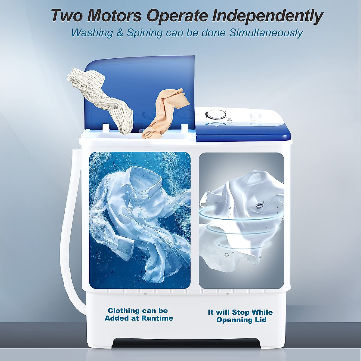 Spurgehom Mini Twin Tub Portable Washing Machine, 20 lbs Large Capacity Washer and Dryer Combo for RV Camping, Apartment, Dormitory, Home, Washing Machine for Students & Tenants，Blue & White