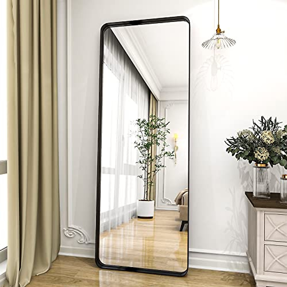 VooBang Full Length Mirror Deep Framed 21x64 Inch Floor Stand, Leaning or Dressing Modern Sleek and Chic Design Ideal for Bedroom, Closet, or Entryway Black