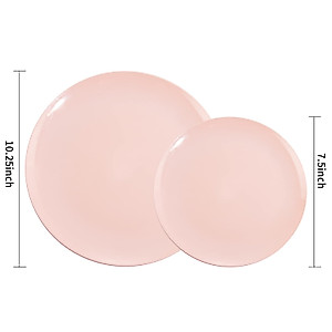 KIRE 60PCS Pink Plastic Plates Disposable-Heavy Duty Pink Plates for Party/Mothers Day/Easter-Include 30Pieces 10.25inch Pink Dinner Plates and 30Pieces 7.5inch Pink Dessert/Salad Plates