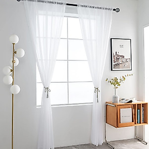 SpaceDresser Basic Rod Pocket Sheer Voile Window Curtain Panels White 1 Pair 2 Panels 52 Width 84 Inch Long for Kitchen Bedroom Children Living Room Yard(White,52 W x 84 L)