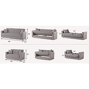 Beyan Signature Empire Furniture USA Niagara Collection Convertible Sofa Bed with Storage Space, Includes 2 Pillows, Gray