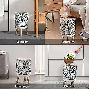 Small Trash Can with Lid Watercolor Tropical Palm Leaves Seamless Fashion Grunge Hawaiian Wood Legs Press Cover Garbage Bin Round Waste Bin Wastebasket for Kitchen Bathroom Office 7L/1.8 Gallon