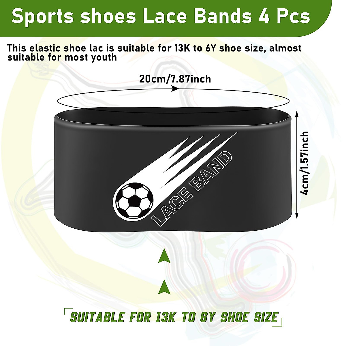 Patelai 4 Pcs Soccer Cleat Lace Cover Soccer Shoe Band Soccer Shoe Cover Soccer Cleat Bands Youth Adult for Soccer Season(Black, Youth)
