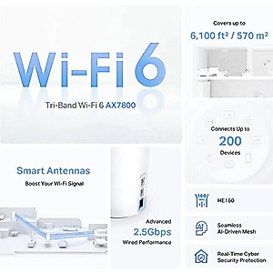TP-Link Deco AX7800 Tri-Band Mesh WiFi 6 System (Deco X95) Whole Home Coverage up to 6100 Sq.Ft With AI-Driven Smart Antennas Multi-Gig Ethernet Replaces Wireless Router and Extender(2-Pack)(Renewed)