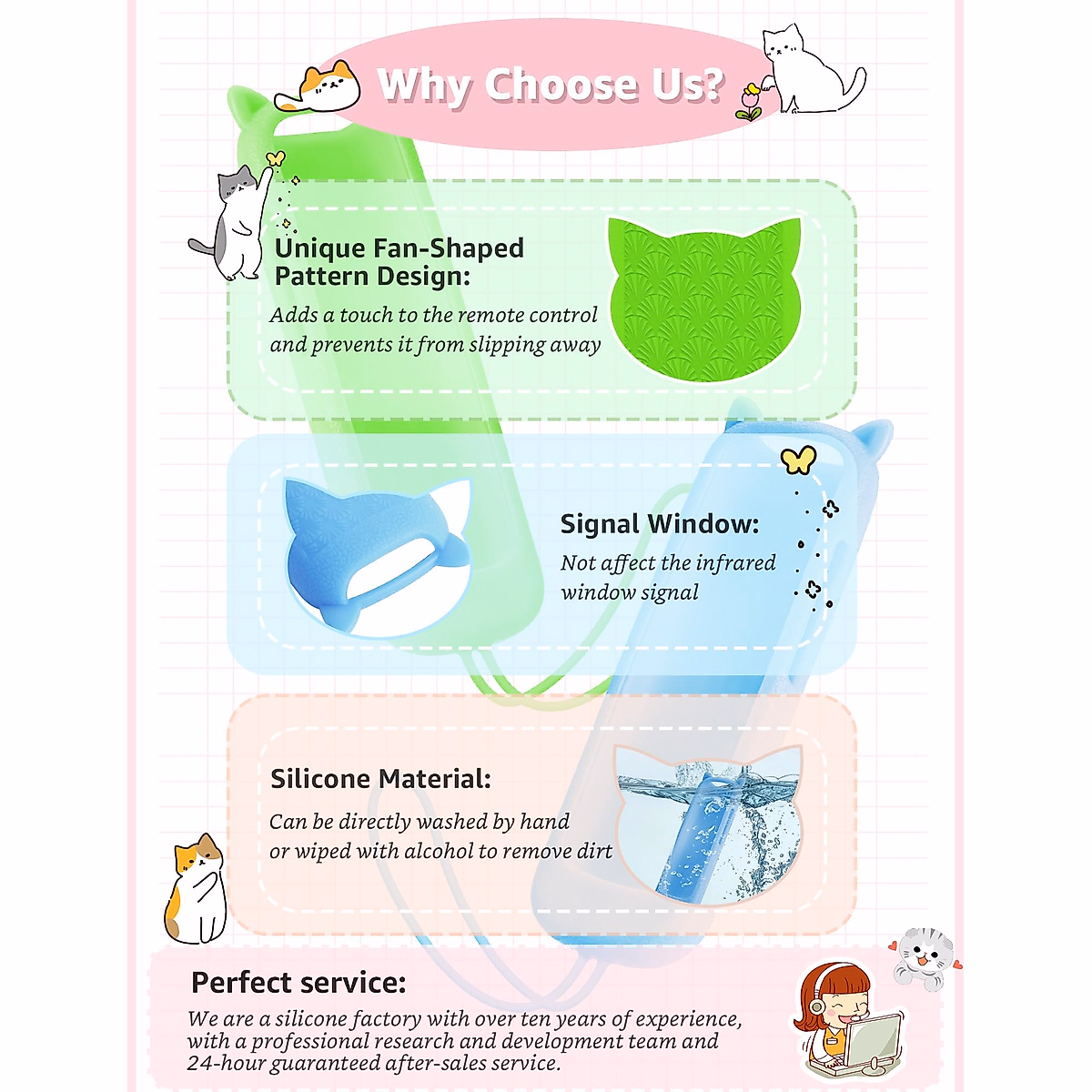 3Pcs Cover for Roku Remote with Cat Ears Design, Silicone Skin Case Compatible with Hisense/TCL Roku TV, Steaming Stick/Express, Universal Replacement Controller. Glow in The Dark Green/Blue/Purple