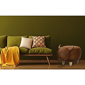 Critter Sitters 14-In. Seat Height Brown Cow Animal Shape Ottoman, Soft Kids Ottoman for Nursery, Bedroom, Playroom, and Living Room Decor, Multifunctional Cushioned Animal Footstool
