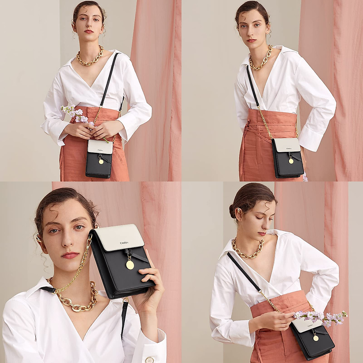 Cnoles Small Crossbody Phone Purse for Women Leather Wallet with Credit Card Slots Black