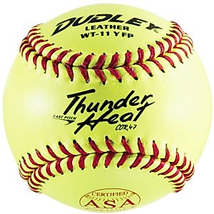 Dudley ASA Thunder Heat Leather 11-Inch Yellow Fast Pitch Softball, .47/375-Pounds, Red Stitch - pack of 12