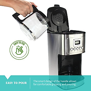 Glass Replacement Coffee Carafe Compatible with Cuisinart Coffee Maker Models DCC-2200, DCC-2600, DCC-2800, DCC-3200, and DCC-3200P1, Coffee Pot Decanter Pitcher, Black Handle