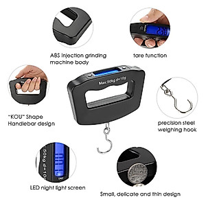 50kg/10g Portable Luggage Scale Digital Mini Fish Hook Hanging Scale Electronic Weight Scale for Travel Household Outdoor Weighing