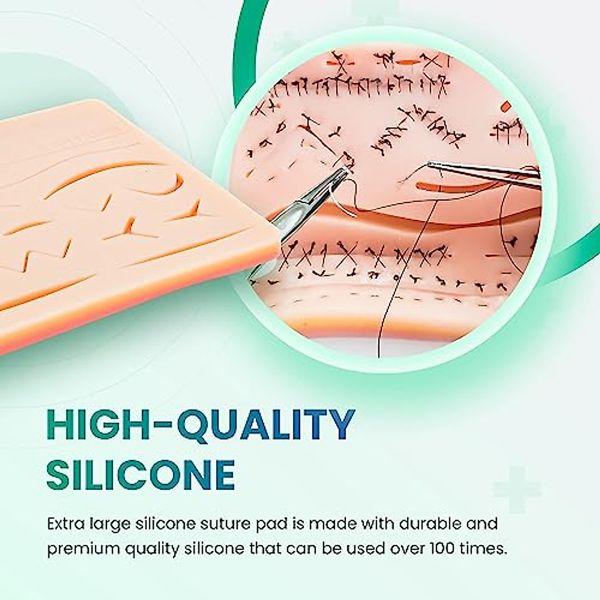 Complete Suture Practice Kit for Suture Training, Including Large Silicone Suture Pad with pre-Cut Wounds and Suture Tool kit. Latest Generation Model. (Demonstration and Education Use Only)