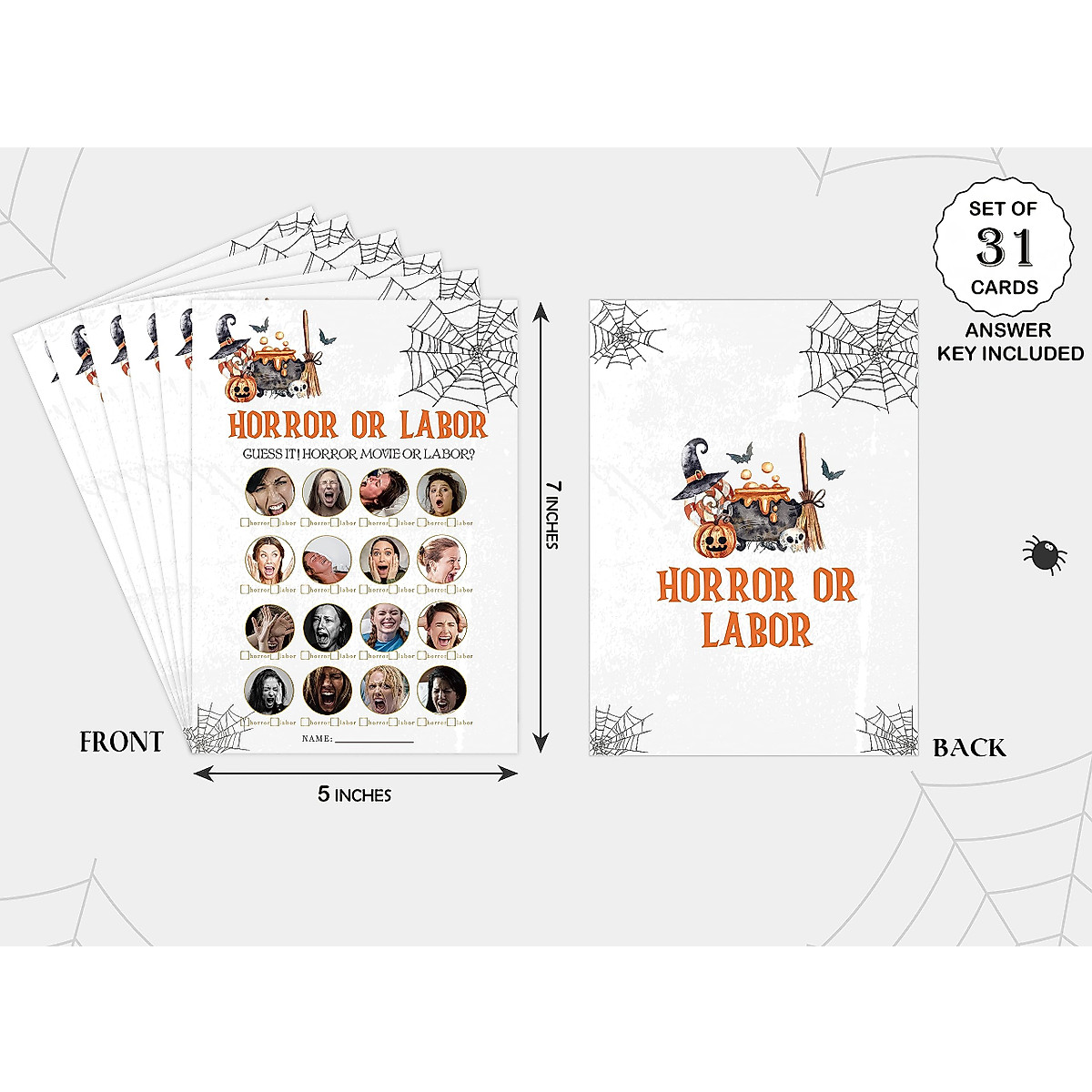 Tuyashua Halloween Horror or Labor Game, Halloween Game for Baby Shower, Baby Shower Decorations, Fall Gender Reveal Party Supplies, 30 Game Cards and 1 Answer Key - WY03