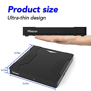Wbacon 5 in 1 DVD Player Portable CD Player for Laptop, DVD Burner CD ROM External CD/DVD Drive for PC, External Drive CD Drive USB DVD Drive for Desktop PC Laptop Windows Linux OS Apple Mac