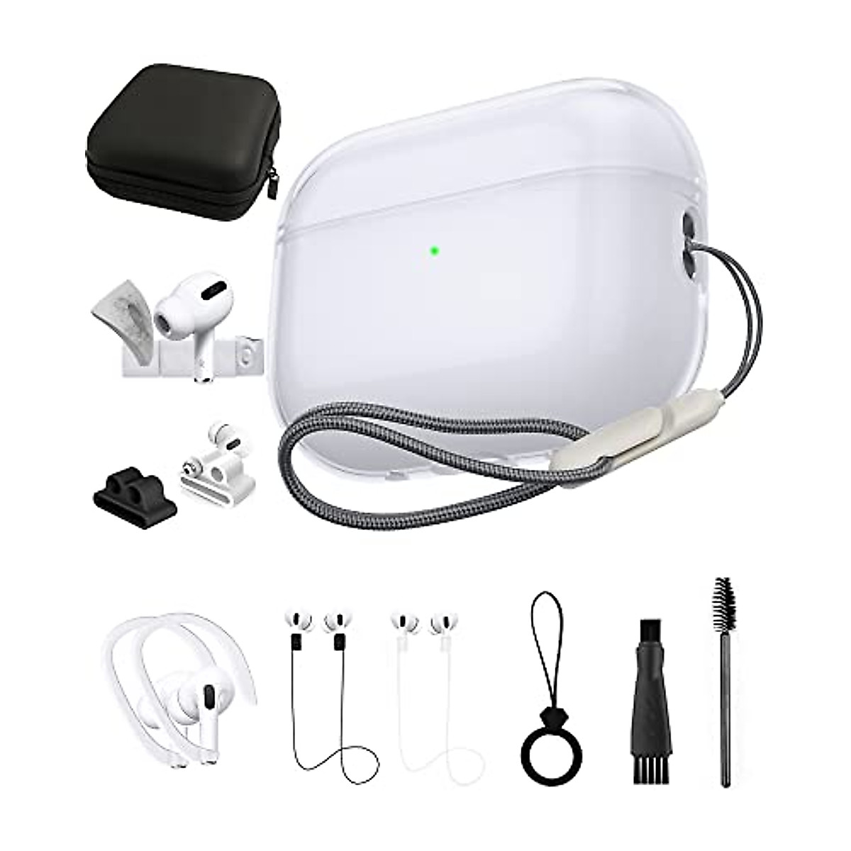 12in1 Clear AirPod Pro 2 Case Transparent Soft TPU Protective Cover Skin Accessories Set Kit, Crystal Case for Apple AirPod Pro 2nd Generation Clear Case Transparent w/Hand Strap New 2022