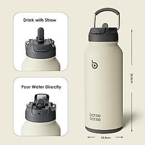 BOTTLE BOTTLE 32oz Insulated Water Bottle Stainless Steel Sport Water Bottle with Straw Dual-use Lid Design for Gym with Pill Box (gray)