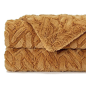 Chanasya Fuzzy Soft Cloud Textured Embossed Faux Fur Throw Blanket - Plush Sherpa Solid Cozy Gold Yellow Blanket for Bed Sofa Chair Couch Cover Living Bed Room (50x65 Inches) Golden Blanket