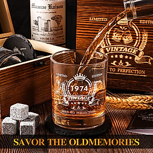 veecom 50th Birthday Gifts for Him, 1974 Whiskey Glasses 12oz, 50th Birthday Gifts for Men, Dad, Husband, 50th Birthday Gift Ideas, 50th Birthday Decorations Men, Bourbon Gifts for Men, Wood Box